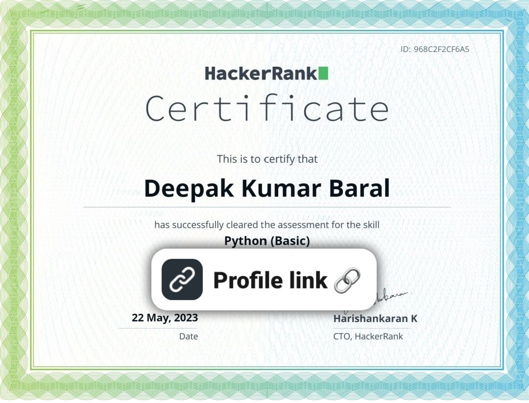 Deepak Kumar Baral on LinkedIn: #python #learning #hackerrank #share Deepak Kumar Baral on LinkedIn: #python #learning #hackerrank #share