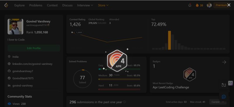 Govind Varshney on LinkedIn: #aprilleetcodechallenge #leetcode # ... Govind Varshney on LinkedIn: #aprilleetcodechallenge #leetcode # ...
