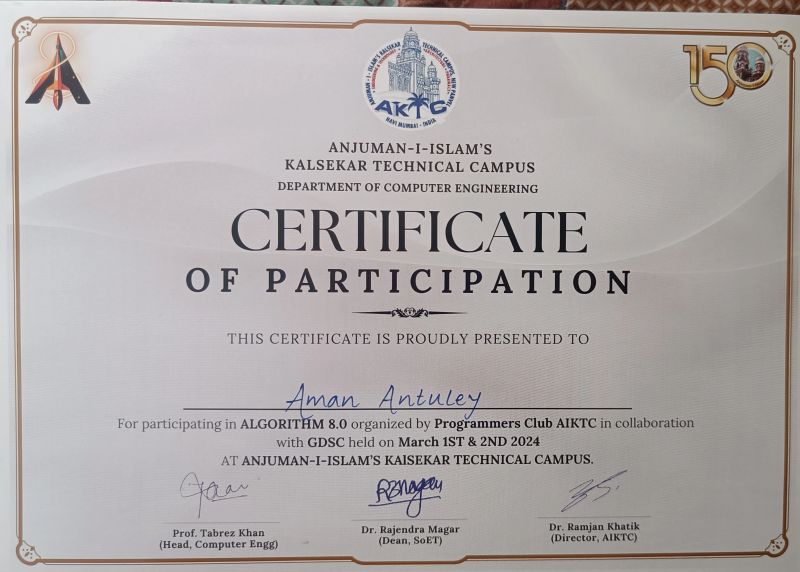 Aman Antuley on LinkedIn: Algorithm 8.0, the hackathon organized by ... Aman Antuley on LinkedIn: Algorithm 8.0, the hackathon organized by ...