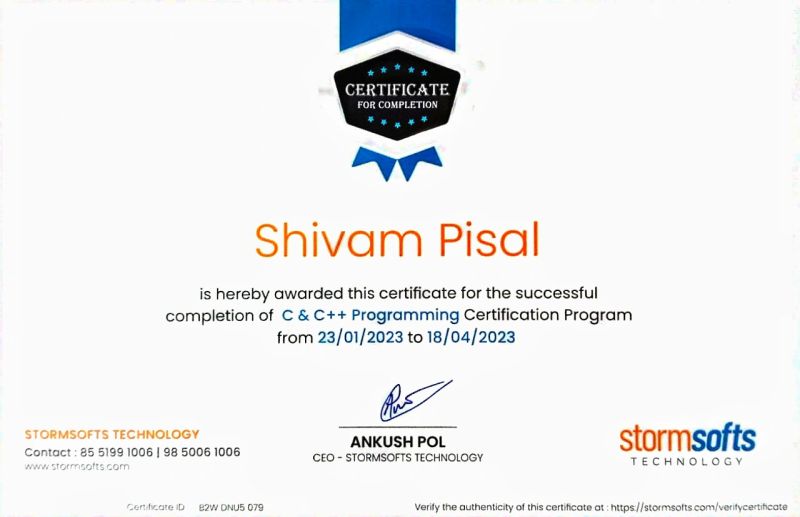 Shivam Pisal on LinkedIn: #cprogramming #cpp #certification # ... Shivam Pisal on LinkedIn: #cprogramming #cpp #certification # ...