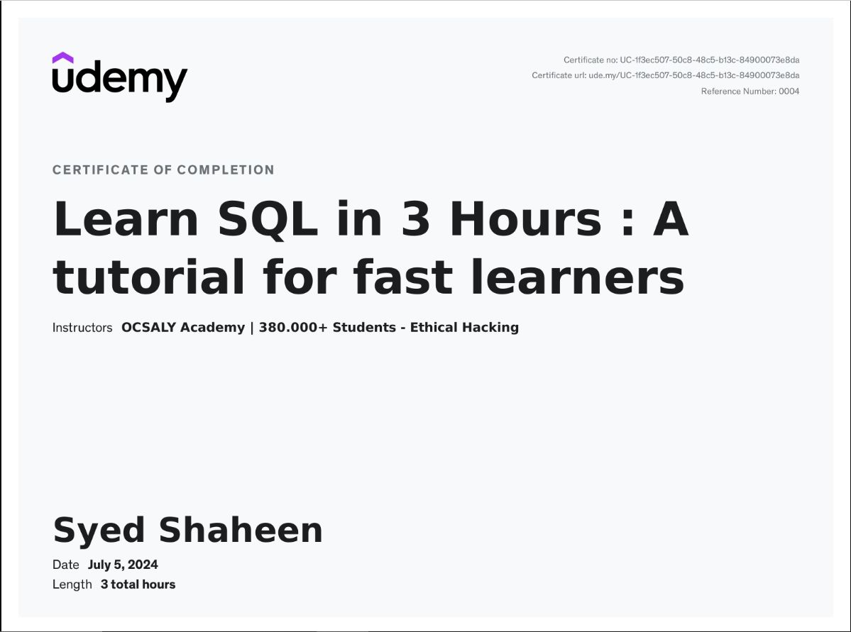 SYED SHAHEEN on LinkedIn: #sql #udemy SYED SHAHEEN on LinkedIn: #sql #udemy