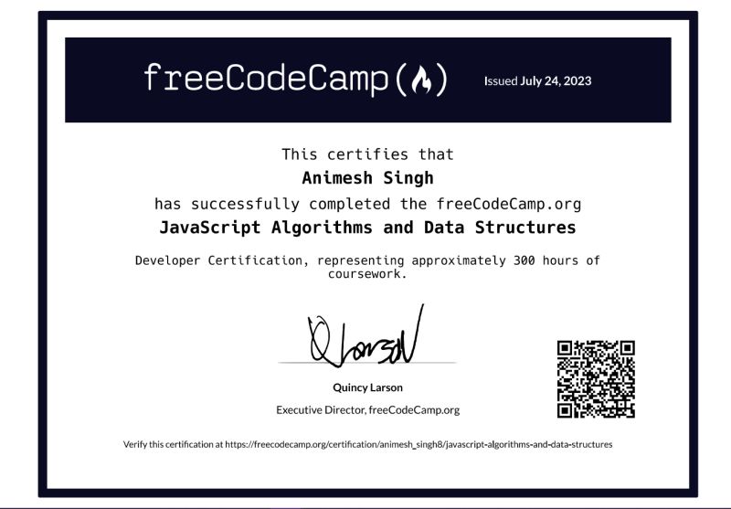 Animesh Singh on LinkedIn: Successfully Completed JAVASCRIPT ALGORITHMS ... Animesh Singh on LinkedIn: Successfully Completed JAVASCRIPT ALGORITHMS ...