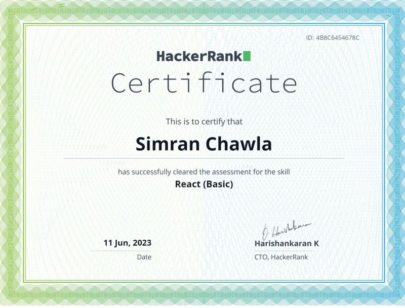 Simran Chawla on LinkedIn: #react #reactjs #hackerrankcertified # ... Simran Chawla on LinkedIn: #react #reactjs #hackerrankcertified # ...