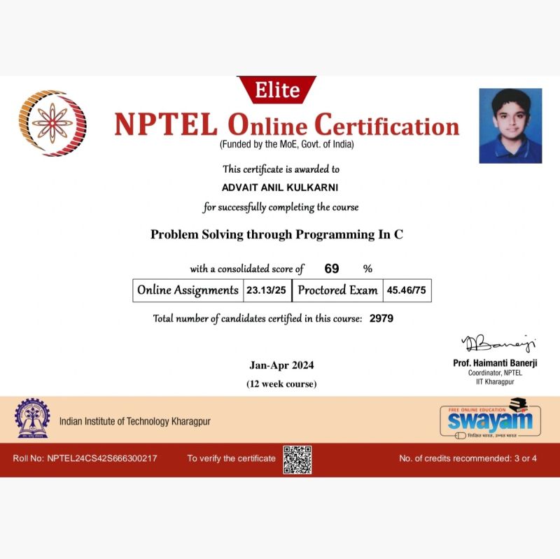 Advait Kulkarni on LinkedIn: #c #nptel #swayam #iitkharagpur # ... Advait Kulkarni on LinkedIn: #c #nptel #swayam #iitkharagpur # ...