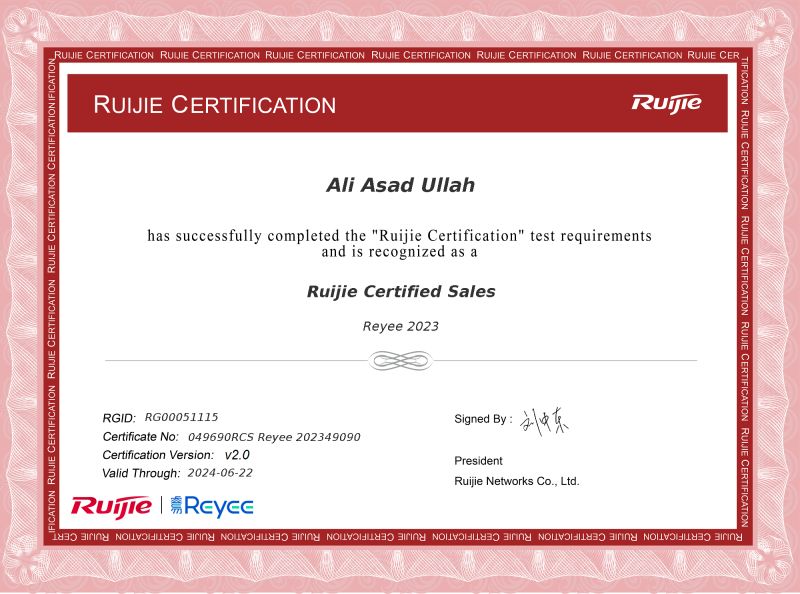 Ali Asad Ullah on LinkedIn: Ruijie Certified Sales Ali Asad Ullah on LinkedIn: Ruijie Certified Sales