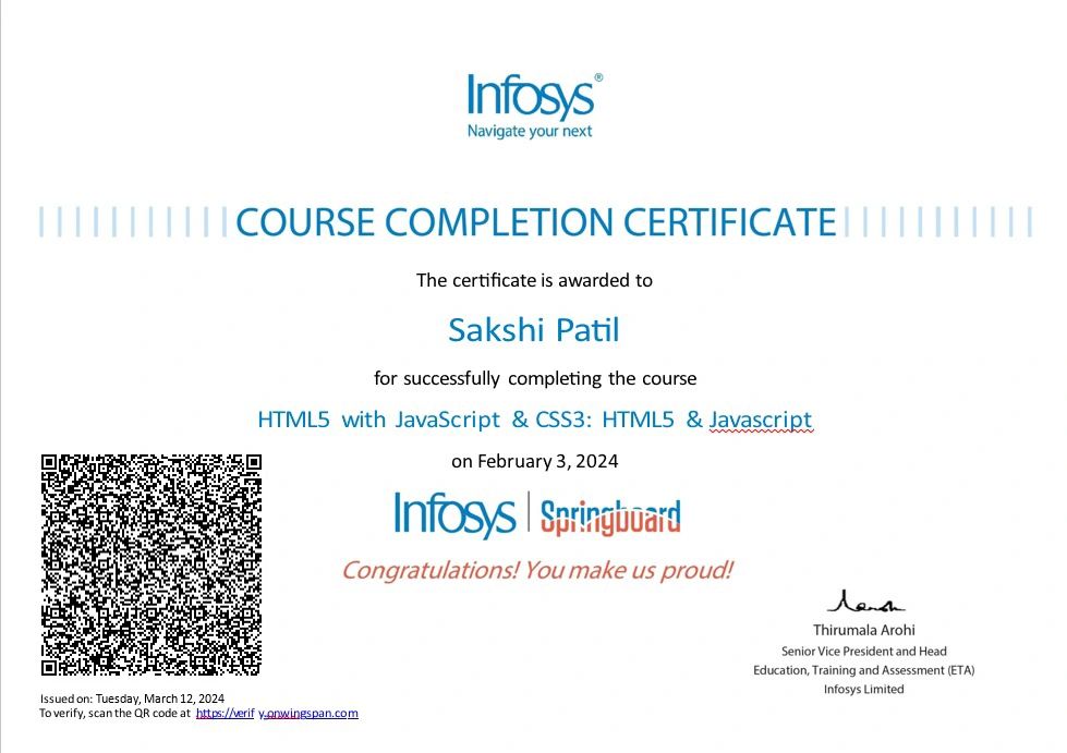 Sakshi Patil on LinkedIn: Excited to share that I've completed the ... Sakshi Patil on LinkedIn: Excited to share that I've completed the ...