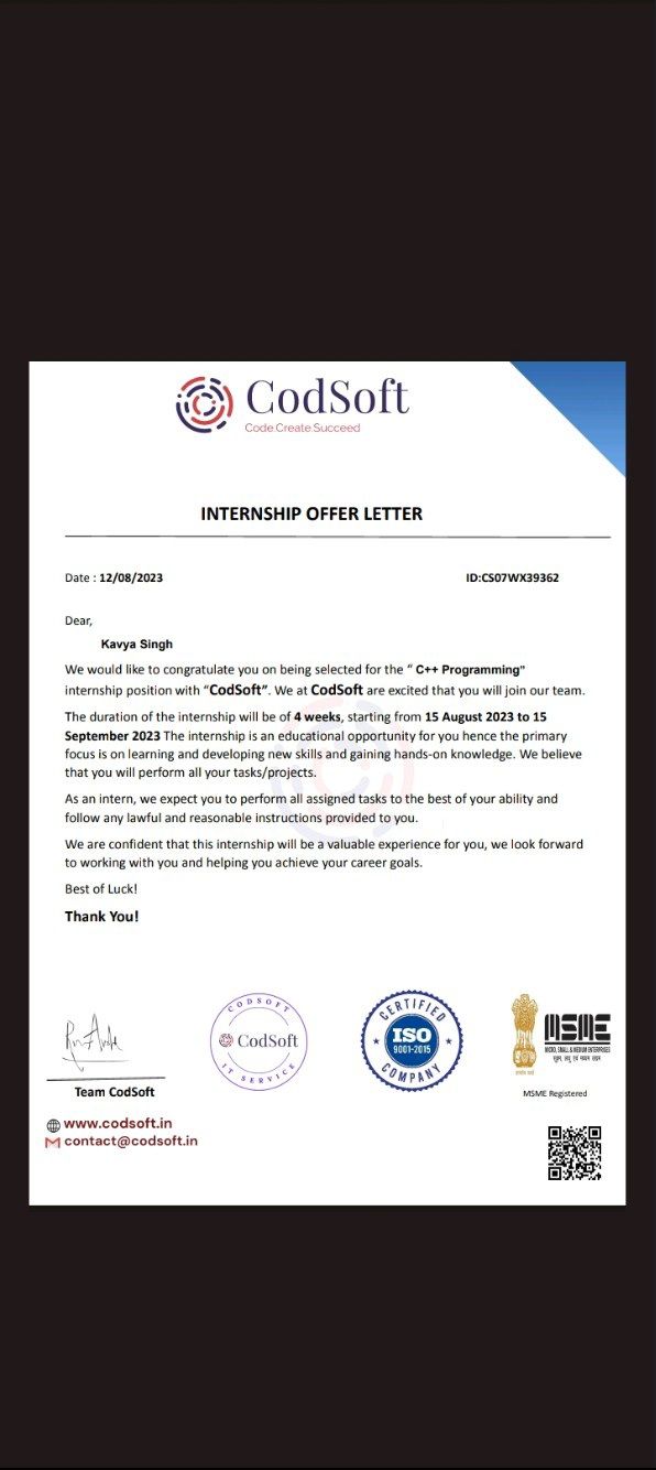 Kavya Singh on LinkedIn: #codsoft #codsoftinternship #internship # ... Kavya Singh on LinkedIn: #codsoft #codsoftinternship #internship # ...