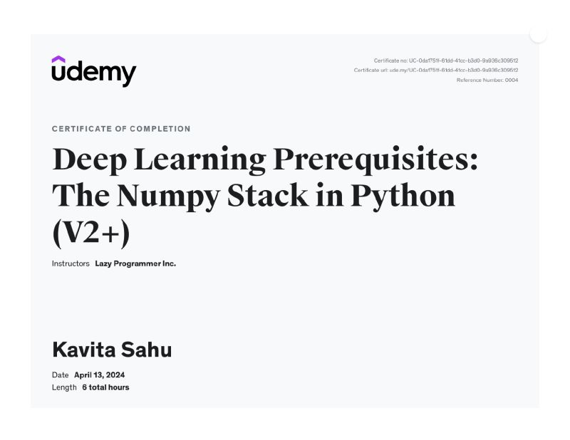 Finished Deep Learning Prerequisites: NumPy Stack | Kavita Sahu posted ... Finished Deep Learning Prerequisites: NumPy Stack | Kavita Sahu posted ...