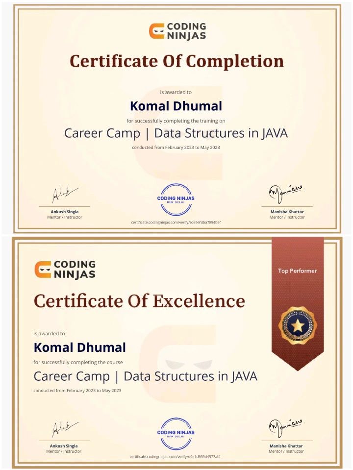 Earned DSA in Java from Coding Ninjas | Komal Dhumal posted on the ... Earned DSA in Java from Coding Ninjas | Komal Dhumal posted on the ...
