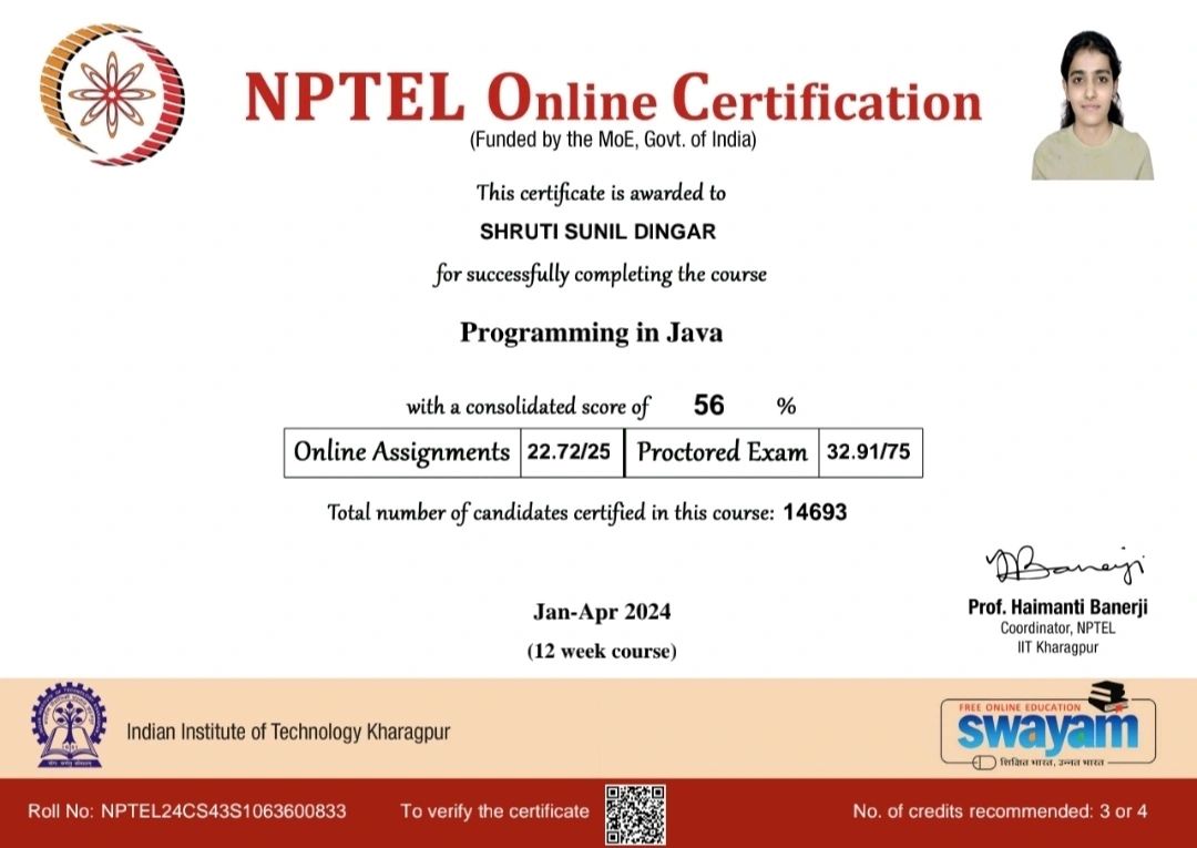 Shruti Dingar on LinkedIn: #nptel #java #programming Shruti Dingar on LinkedIn: #nptel #java #programming