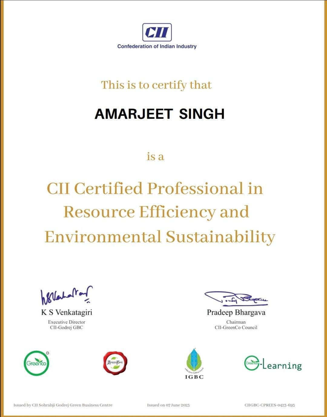 Amarjeet Singh on LinkedIn: Successfully completed & awarded “CII ... Amarjeet Singh on LinkedIn: Successfully completed & awarded “CII ...