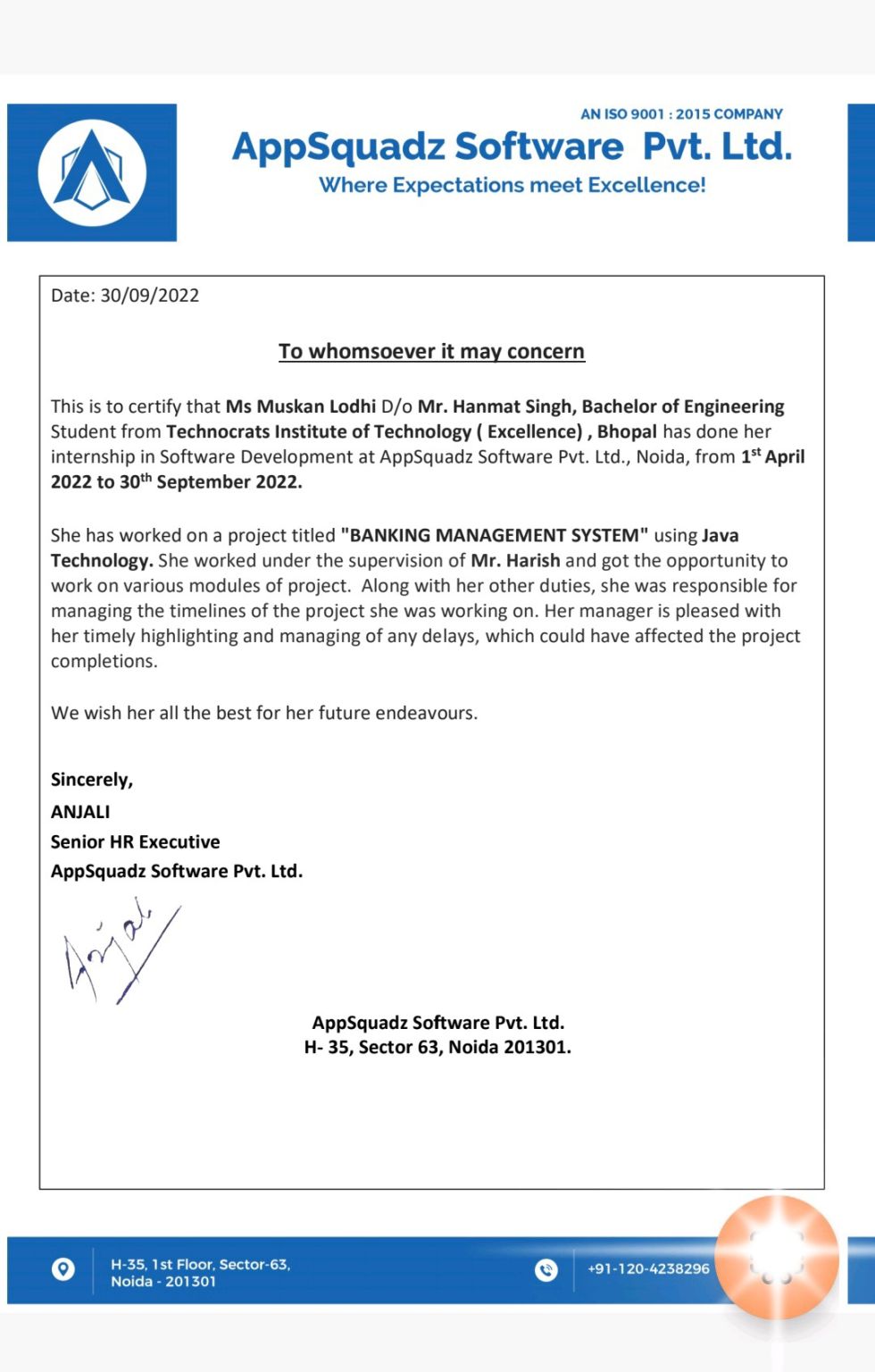 MUSKAN LODHI on LinkedIn: #java #internship #certificate #appsquadz MUSKAN LODHI on LinkedIn: #java #internship #certificate #appsquadz