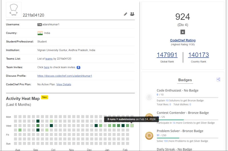 Adarsh Aryan on LinkedIn: Codechef 2 problem solved Adarsh Aryan on LinkedIn: Codechef 2 problem solved