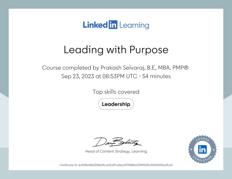 Prakash Selvaraj, B.E, MBA, PMP® on LinkedIn: Certificate of Completion Prakash Selvaraj, B.E, MBA, PMP® on LinkedIn: Certificate of Completion