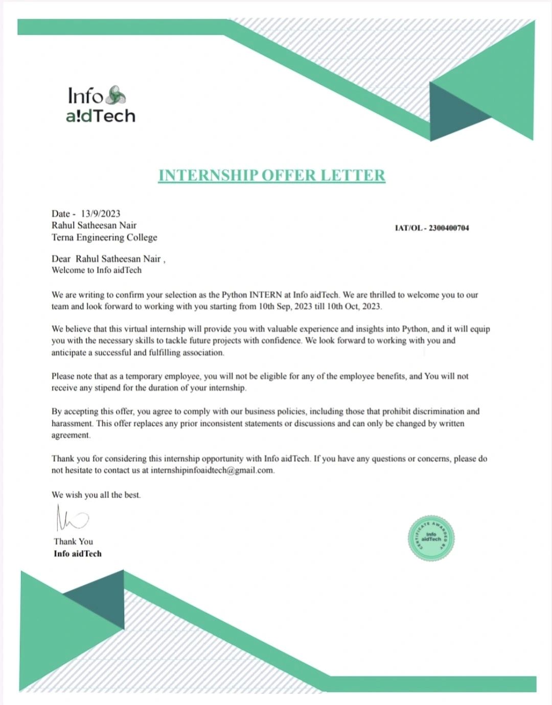 Rahul Nair on LinkedIn: #infoaidtech #iad #pythonprogramming #intern # ... Rahul Nair on LinkedIn: #infoaidtech #iad #pythonprogramming #intern # ...