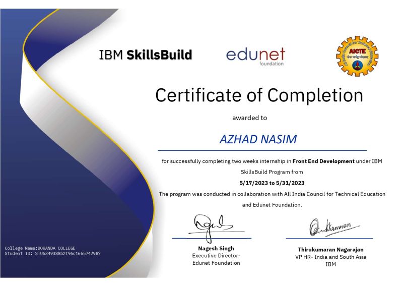 Azhad Nasim on LinkedIn: Frontend Development Certificate from IBM ... Azhad Nasim on LinkedIn: Frontend Development Certificate from IBM ...