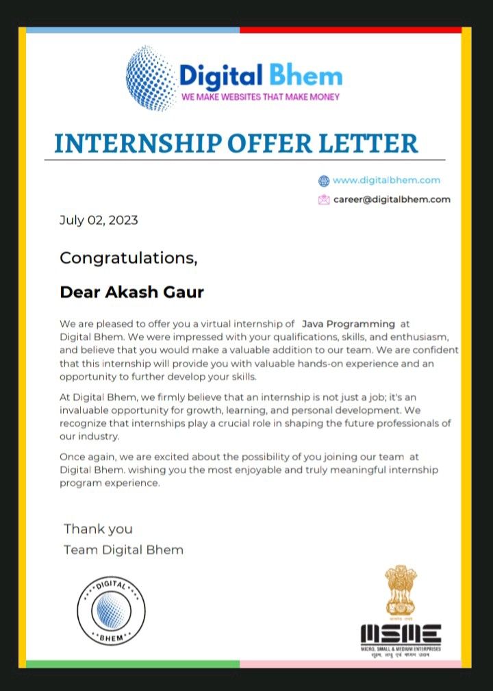AKASH GAUR on LinkedIn: #intern #java #programming #digitalbhem AKASH GAUR on LinkedIn: #intern #java #programming #digitalbhem