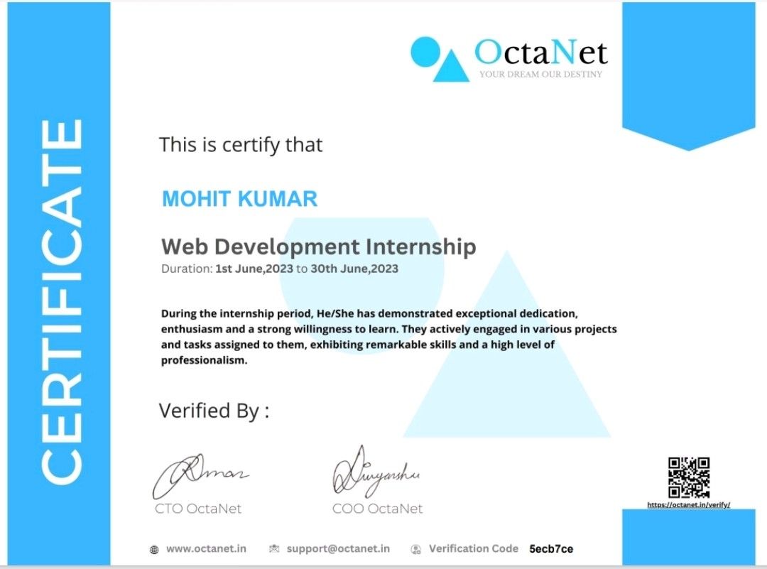 MOHIT KUMAR on LinkedIn: #webdevelopment #internship #octanet # ... MOHIT KUMAR on LinkedIn: #webdevelopment #internship #octanet # ...