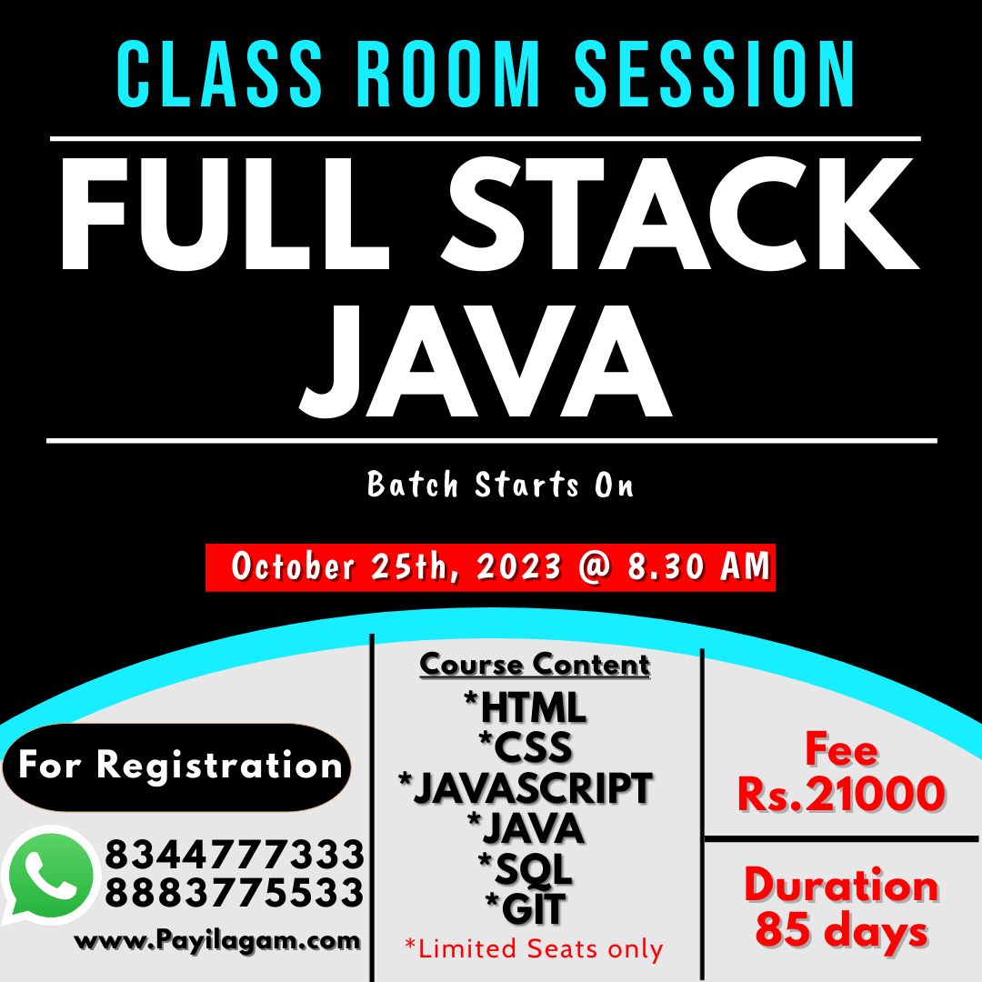 Payilagam . on LinkedIn: #payilagam #java #javafullstack #javaonline # ... Payilagam . on LinkedIn: #payilagam #java #javafullstack #javaonline # ...