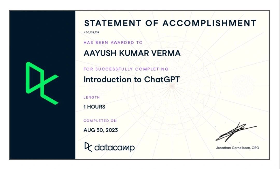 Aayush Kumar Verma on LinkedIn: #datacamp #chatgpt Aayush Kumar Verma on LinkedIn: #datacamp #chatgpt