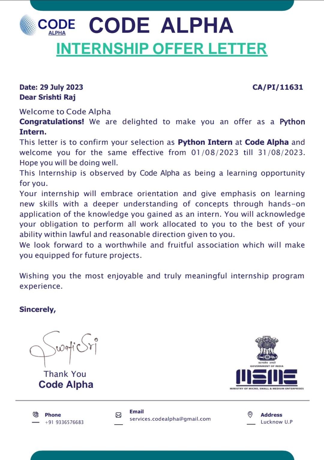 Srishti Raj on LinkedIn: #codealpha #python #internship #intern Srishti Raj on LinkedIn: #codealpha #python #internship #intern