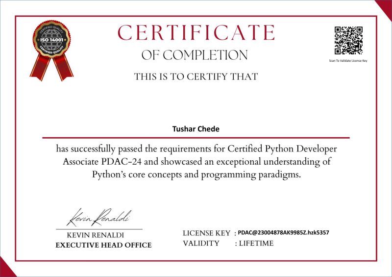 TUSHAR CHEDE on LinkedIn: #pythondeveloper #certified #nextleve #pdac # ... TUSHAR CHEDE on LinkedIn: #pythondeveloper #certified #nextleve #pdac # ...