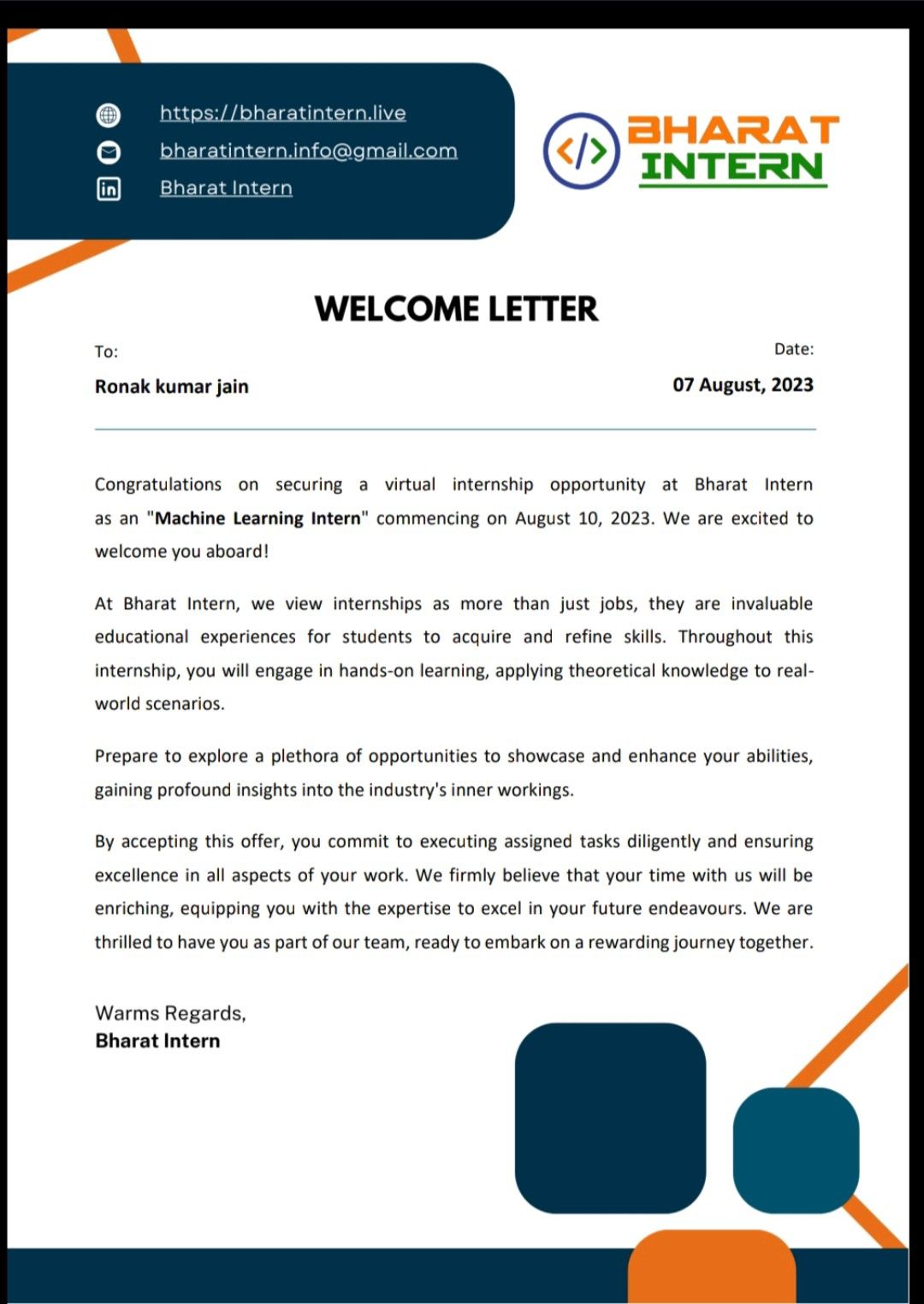 ronak Jain on LinkedIn: #bharatintern ronak Jain on LinkedIn: #bharatintern