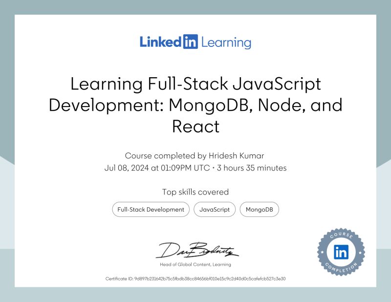 Hridesh Kumar on LinkedIn: Certificate of Completion Hridesh Kumar on LinkedIn: Certificate of Completion