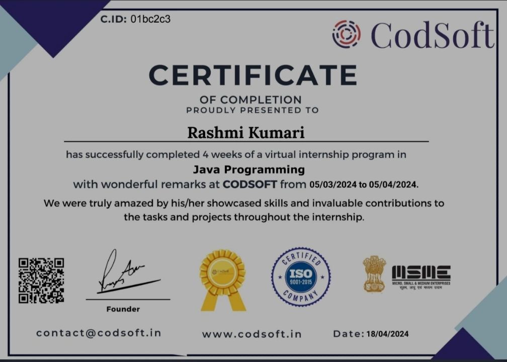 Rashmi Kumari on LinkedIn: #codsoft Rashmi Kumari on LinkedIn: #codsoft