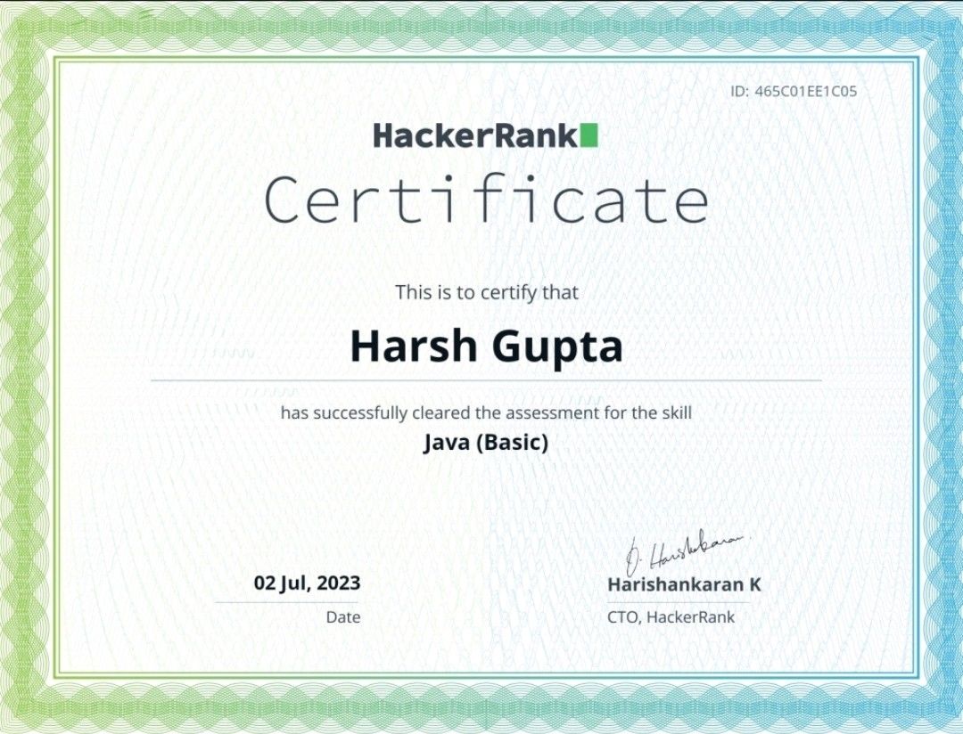 Harsh Gupta on LinkedIn: completed HackeRank Java(Basic) assessment Harsh Gupta on LinkedIn: completed HackeRank Java(Basic) assessment