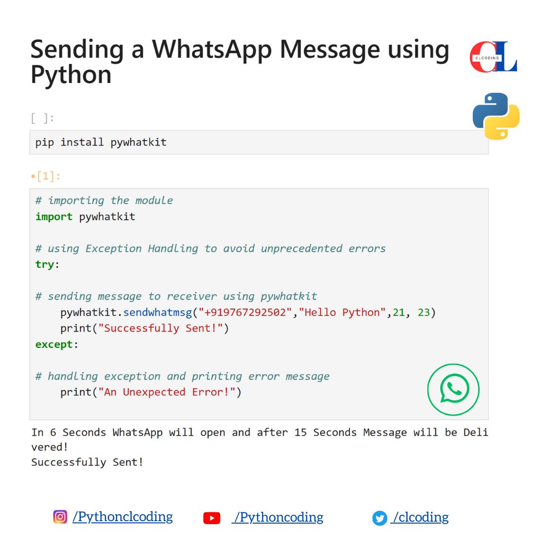 Python Coding on LinkedIn: Sending a WhatsApp Message using Python Free ... Python Coding on LinkedIn: Sending a WhatsApp Message using Python Free ...