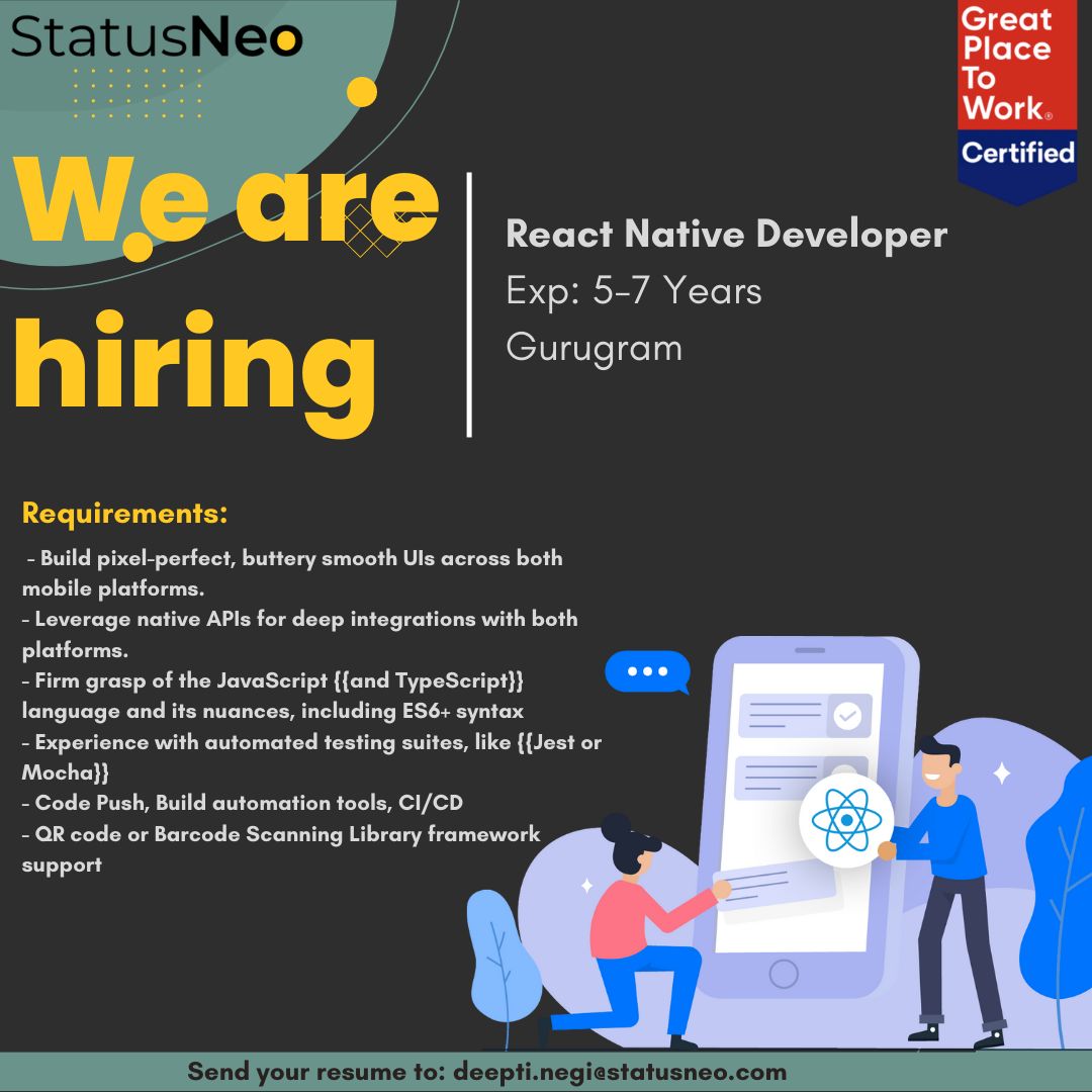 Deepti Negi on LinkedIn: #reactnative #mobiledevelopment #hiringnow # ... Deepti Negi on LinkedIn: #reactnative #mobiledevelopment #hiringnow # ...