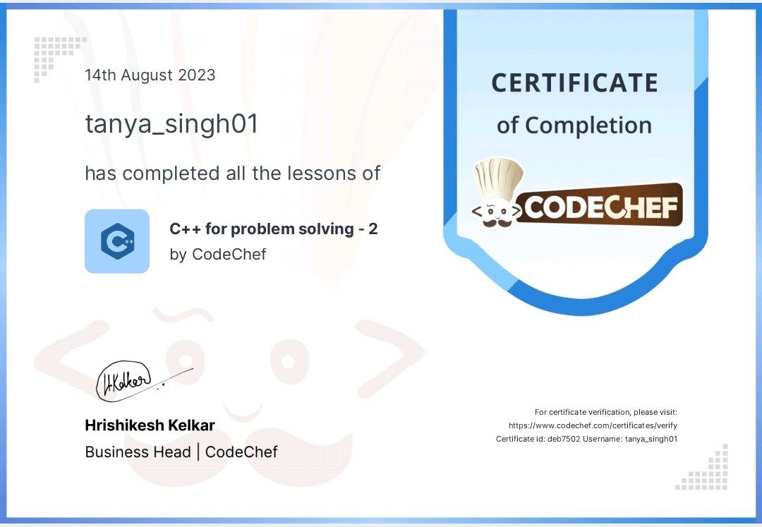 Tanya Singh on LinkedIn: #codechef Tanya Singh on LinkedIn: #codechef