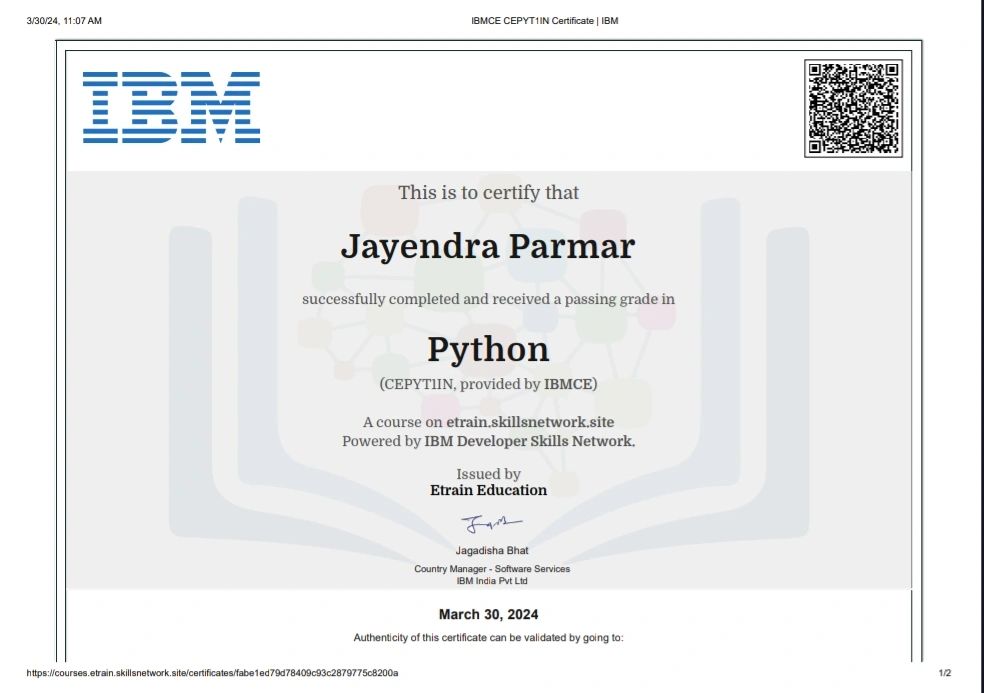Jayendra Parmar on LinkedIn: Python IBM certificate..😎 Jayendra Parmar on LinkedIn: Python IBM certificate..😎