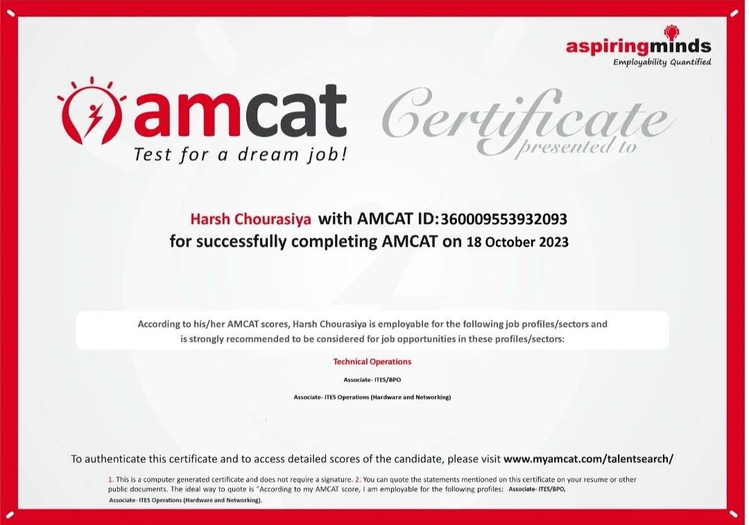 Harsh Chourasiya on LinkedIn: #amcat Harsh Chourasiya on LinkedIn: #amcat
