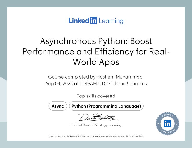Hashem Muhammad on LinkedIn: Certificate of Completion Hashem Muhammad on LinkedIn: Certificate of Completion