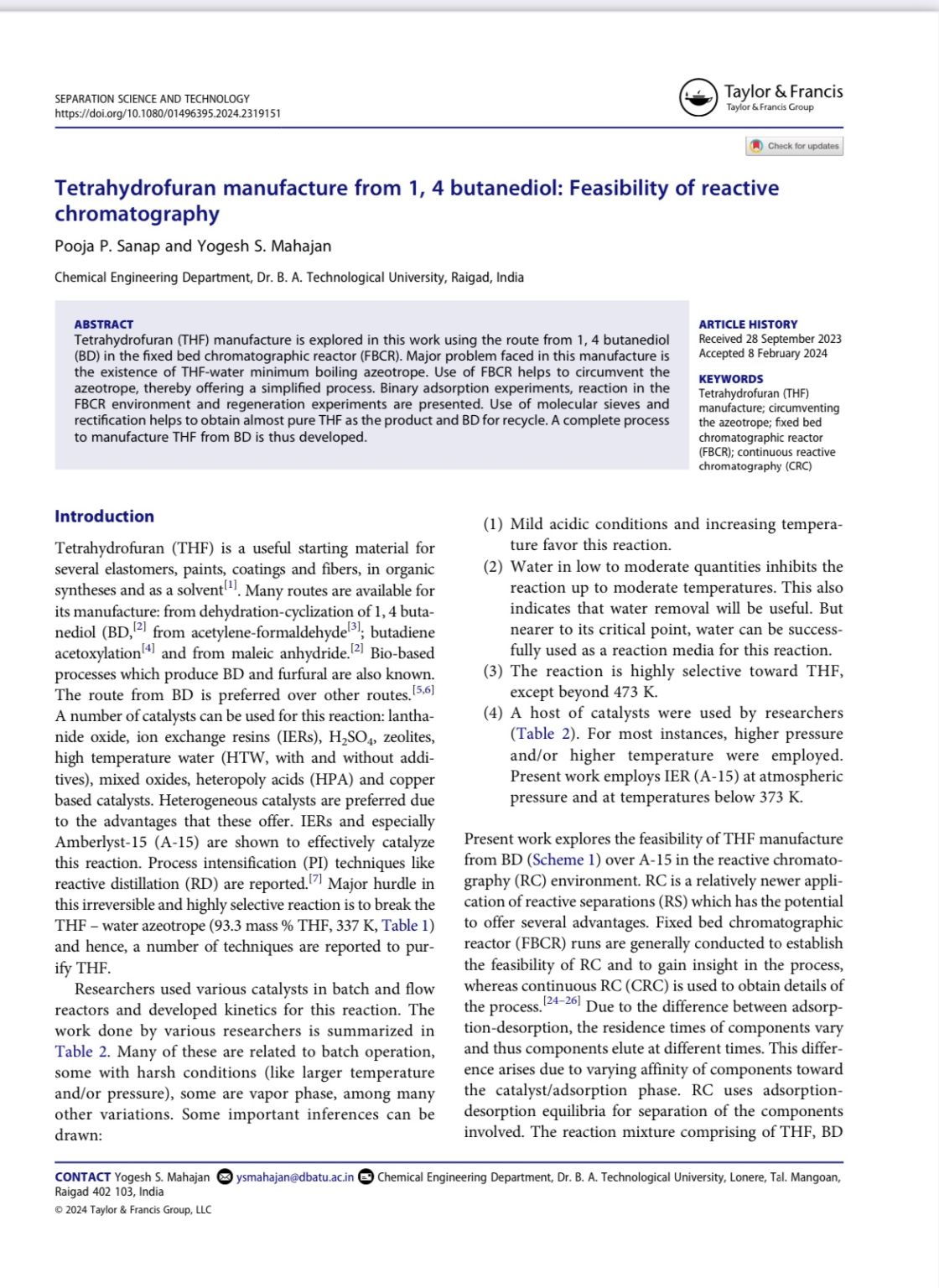 New research paper on tetrahydrofuran chromatography | Dr. Pooja Sanap ... New research paper on tetrahydrofuran chromatography | Dr. Pooja Sanap ...