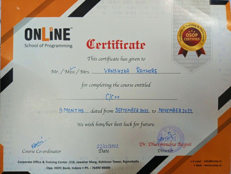 Vanshika Rathore on LinkedIn: #cplusplus #certification #programming # ... Vanshika Rathore on LinkedIn: #cplusplus #certification #programming # ...