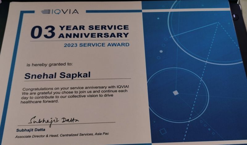 DRx. snehal sapkal on LinkedIn: 3 Years with IQVIA 🎉 A big thanks to ... DRx. snehal sapkal on LinkedIn: 3 Years with IQVIA 🎉 A big thanks to ...