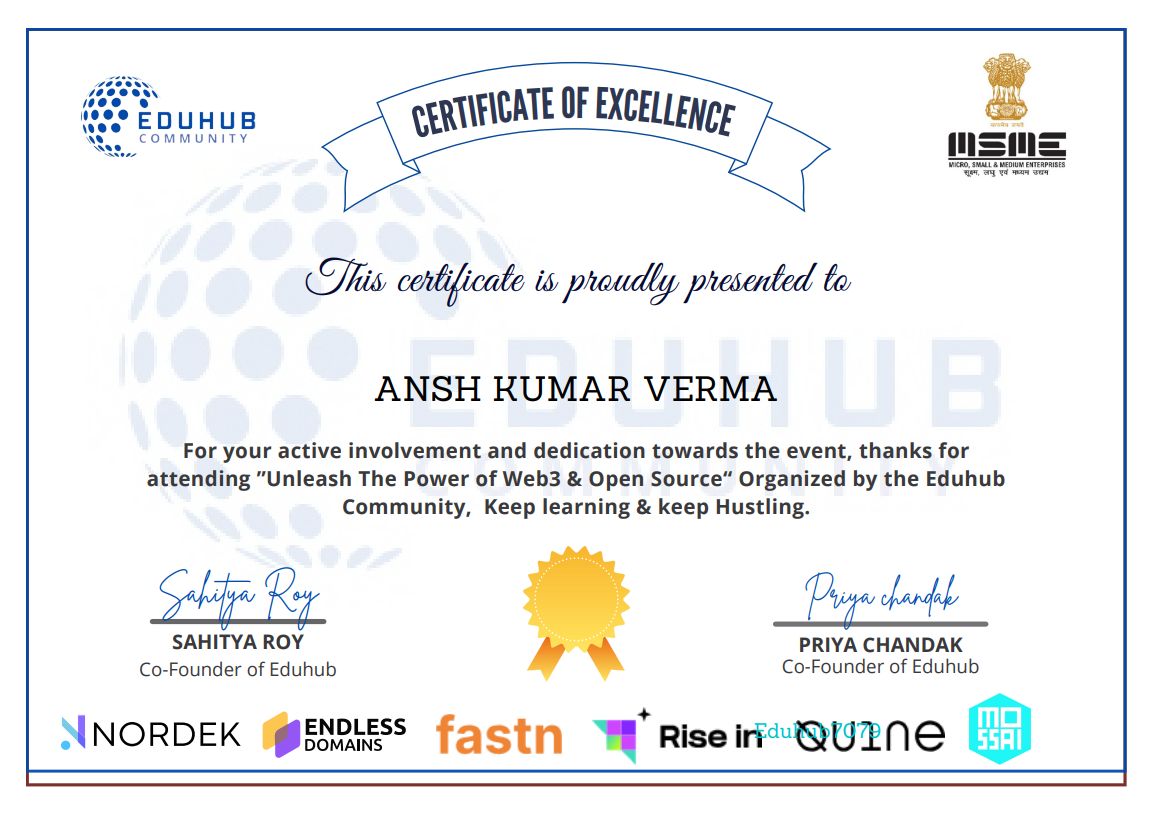 Ansh Kumar Verma on LinkedIn: #eduhubcommunity #web3 #opensource # ... Ansh Kumar Verma on LinkedIn: #eduhubcommunity #web3 #opensource # ...