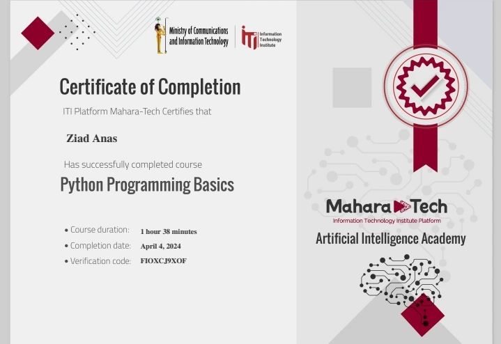 Finished Python Programming Basics with MaharaTech | Ziad Anas posted ... Finished Python Programming Basics with MaharaTech | Ziad Anas posted ...