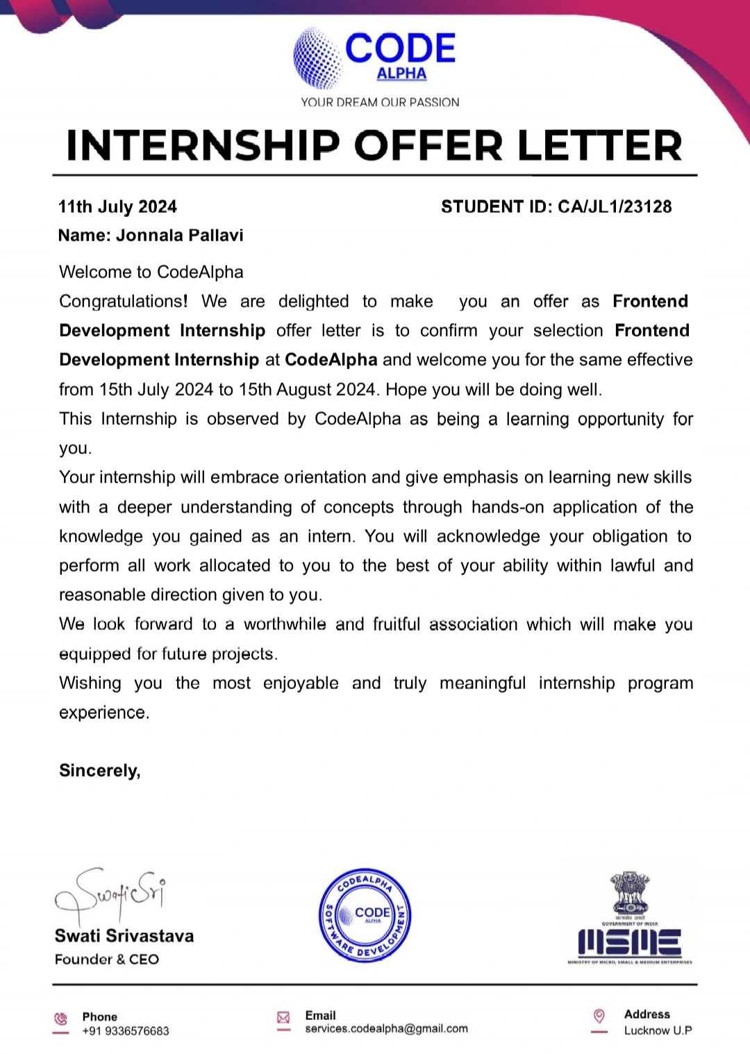 Jonnala Pallavi on LinkedIn: #internship #codealpha Jonnala Pallavi on LinkedIn: #internship #codealpha