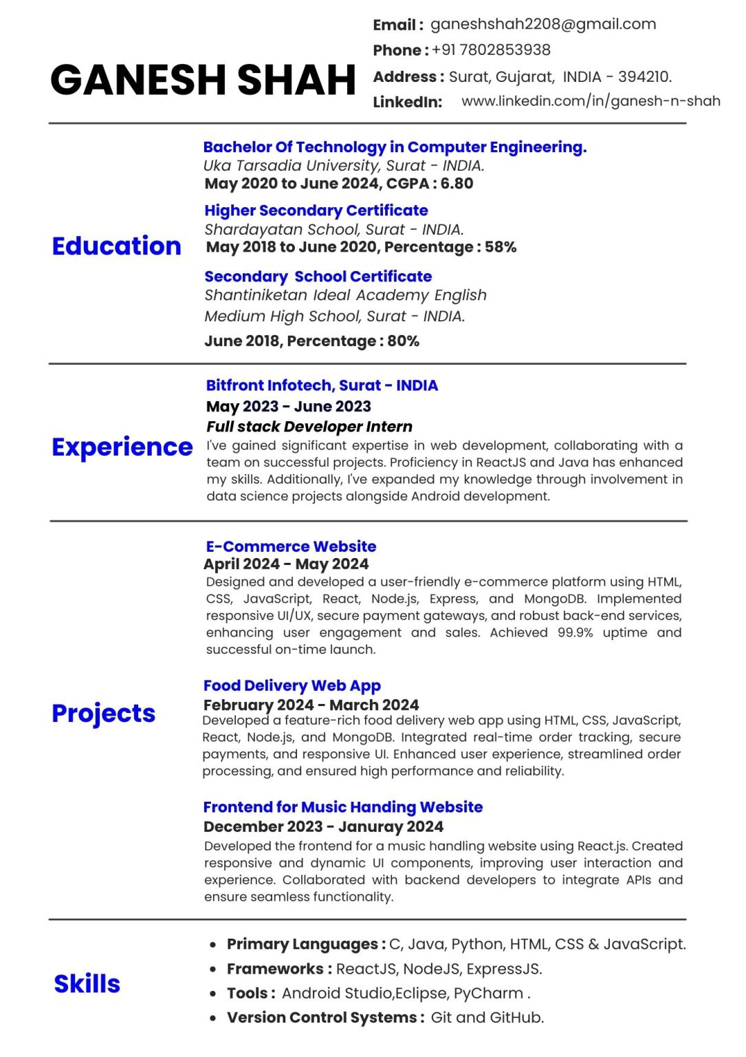 Ganesh Shah on LinkedIn: My Resume Full Stack Developer with expertise ... Ganesh Shah on LinkedIn: My Resume Full Stack Developer with expertise ...