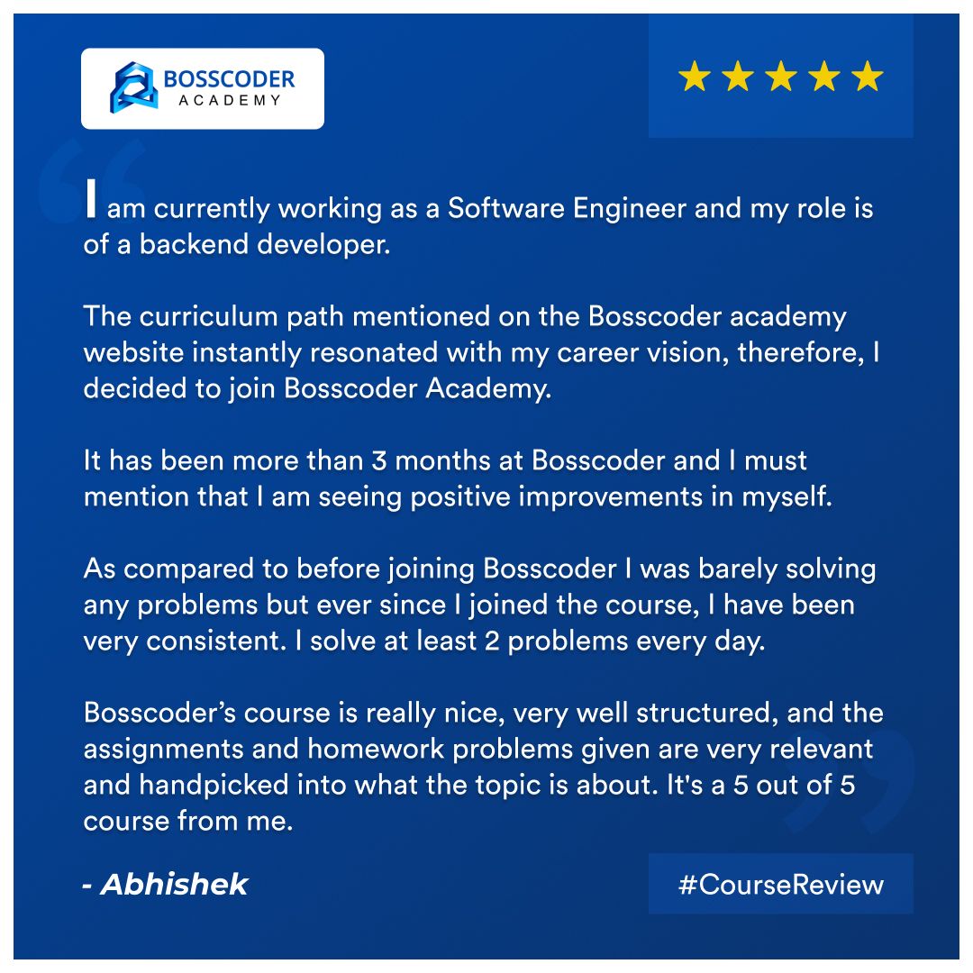 Bosscoder Academy on LinkedIn: #bosscoderacademy #review #coding # ... Bosscoder Academy on LinkedIn: #bosscoderacademy #review #coding # ...