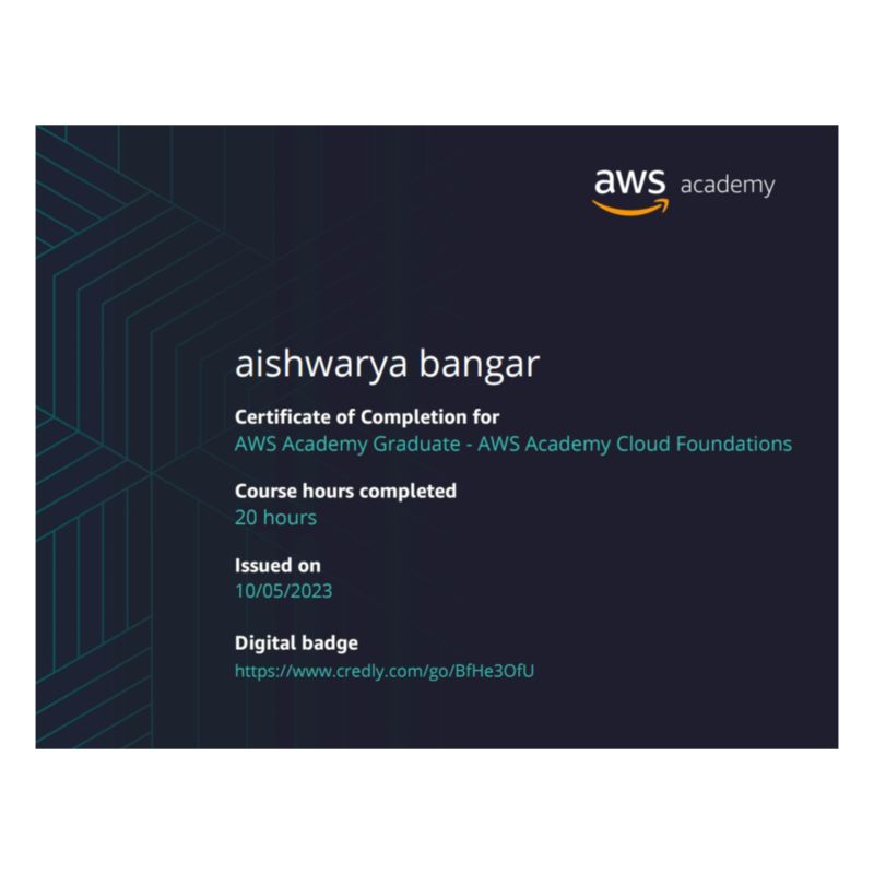 Aishwarya Bangar on LinkedIn: #aws #cloud #certification Aishwarya Bangar on LinkedIn: #aws #cloud #certification