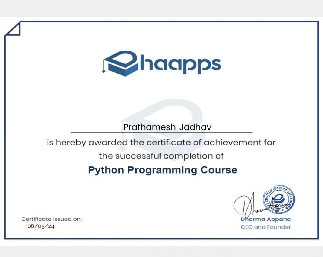 Finished Python programming course! | Prathamesh Jadhav posted on the ... Finished Python programming course! | Prathamesh Jadhav posted on the ...