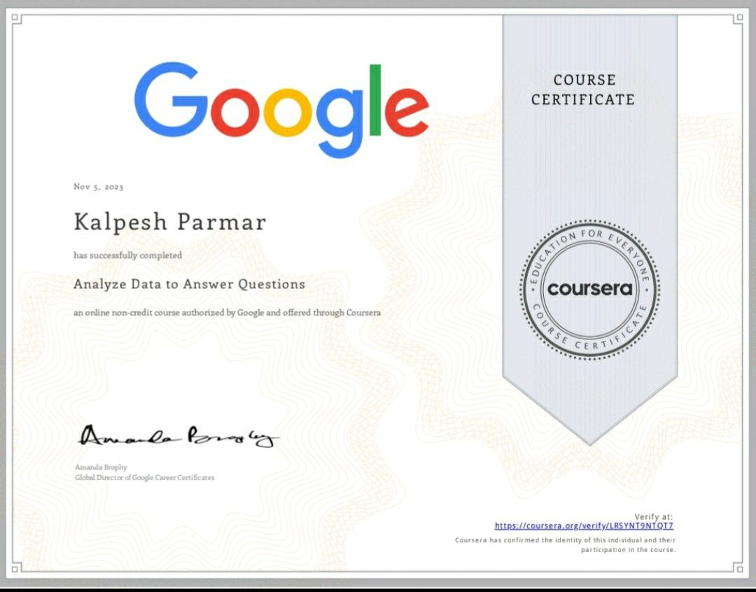 Kalpesh Parmar on LinkedIn: I completed Analyze Data Answer Questions ... Kalpesh Parmar on LinkedIn: I completed Analyze Data Answer Questions ...