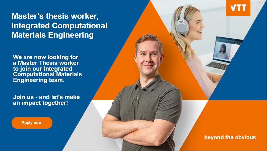 VTT on LinkedIn: Master’s thesis worker, Integrated Computational ... VTT on LinkedIn: Master’s thesis worker, Integrated Computational ...