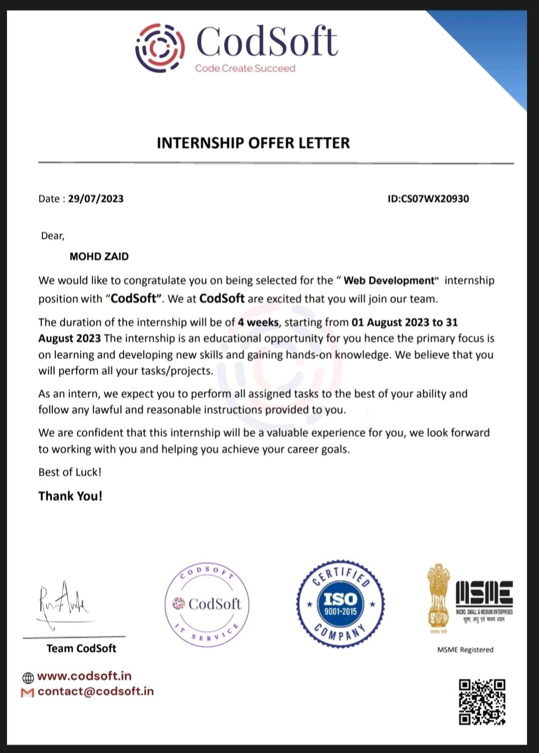 Mohd Zaid on LinkedIn: #codsoft #codsoftinternship #webdevelopment # ... Mohd Zaid on LinkedIn: #codsoft #codsoftinternship #webdevelopment # ...