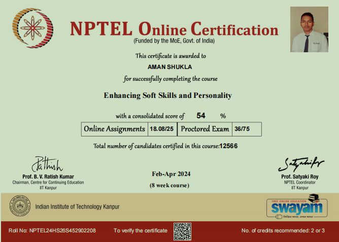 Aman Shukla on LinkedIn: GLAD TO SHARE MY FIRST NPTEL CERTIFICATE IN ... Aman Shukla on LinkedIn: GLAD TO SHARE MY FIRST NPTEL CERTIFICATE IN ...